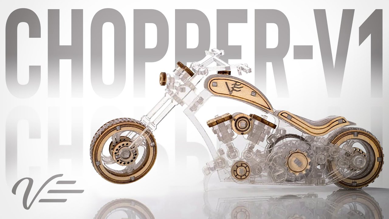 Realistic Working Mechanical Motorbike Made of Wood & Plastic. Chopper ...