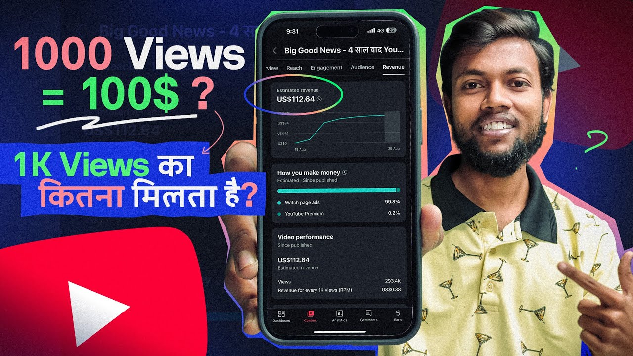 1000 VIEWS = 100$ ? 1000 Views का Youtube कितना देता है ? Live Proof ...