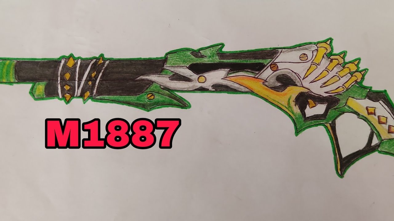 How to draw M1887 hands of hope in Free fire - YouTube