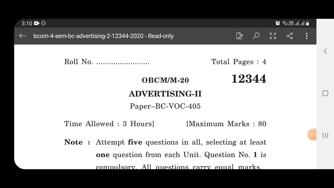 Advertising previous year question paper Bcom class || university exam ...