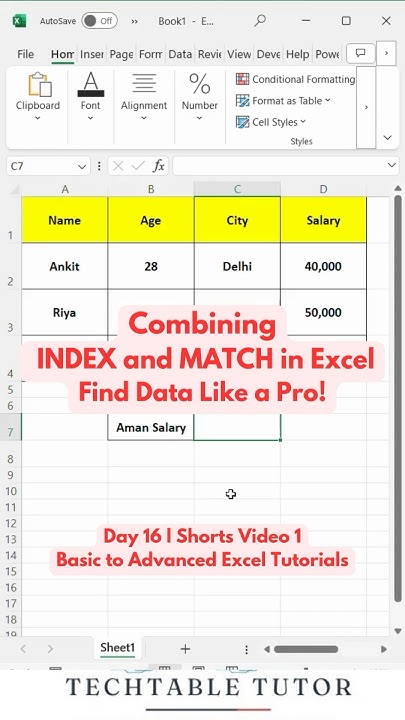 INDEX & MATCH Combined in Excel: Excel Tutorial Day 16, Video 1 #shorts #excelshorts # ...