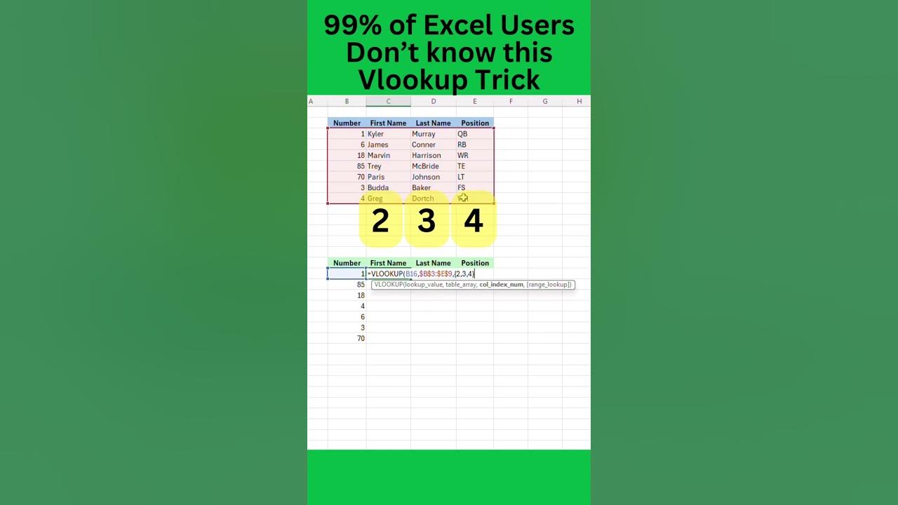 Excel Tip: No One Knows This VLookup Trick #excel #excelshortcut #exceltips #spreadsheet # ...