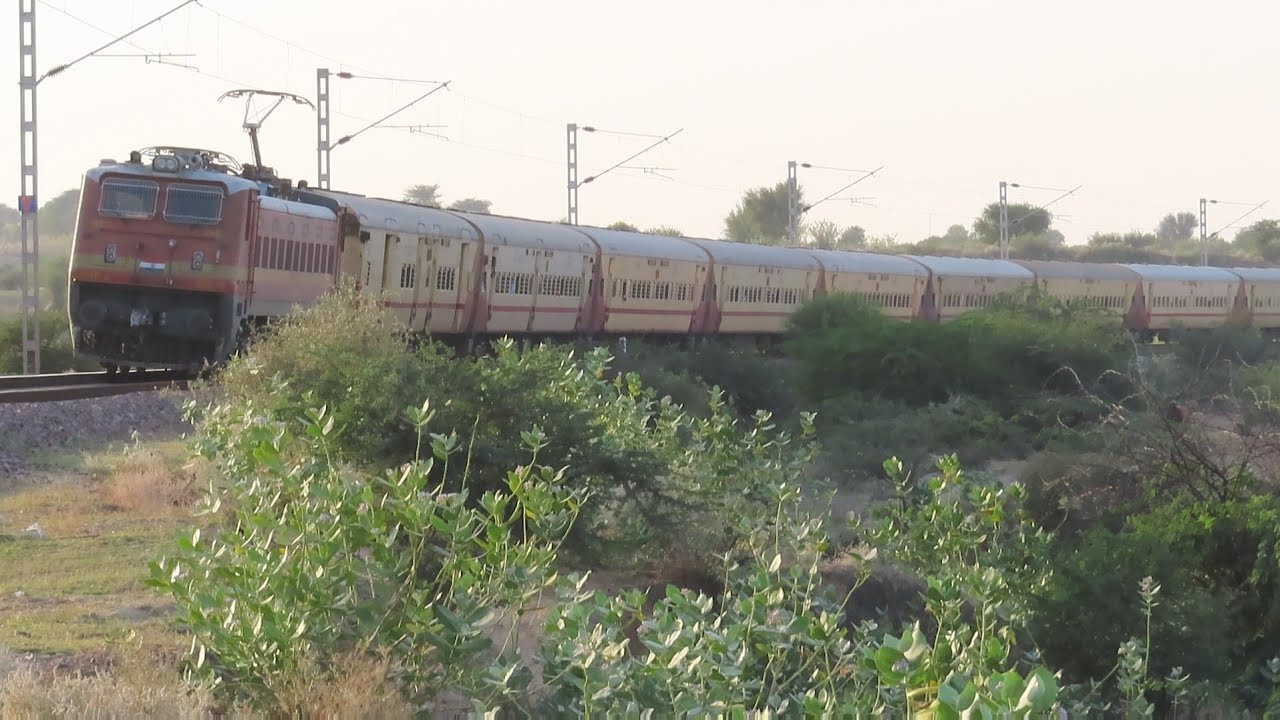 Sudden Braking By Offlink Jhansi WAP4 On Curve !! 19334 Bikaner Indore ...