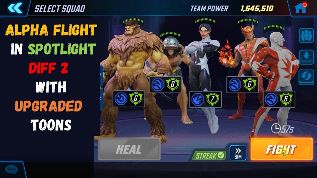 Alpha Flight in Spotlight Diff 2 (All Nodes) | Upgraded Toons - Marvel Strike Force @if2pgames ...