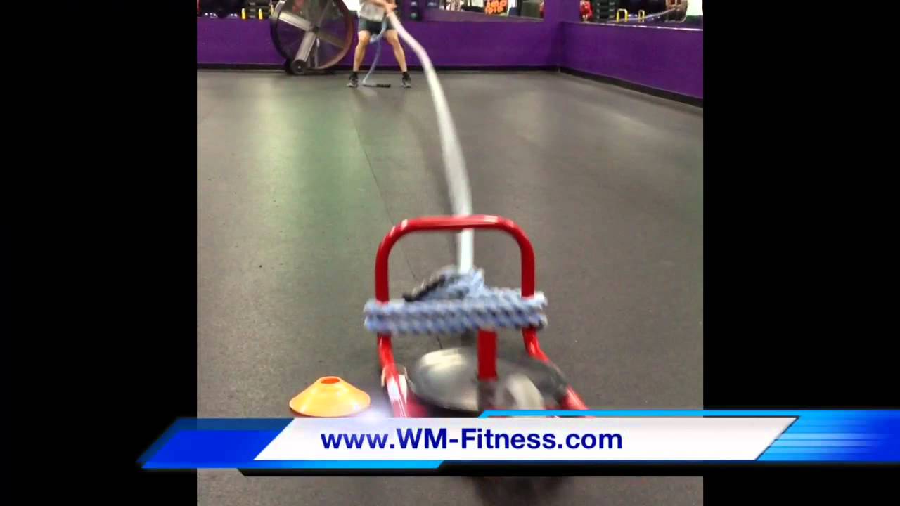 Battle rope pull with sled push - YouTube