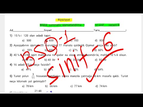 Riyaziyyat 6 sinif BSQ 1 Variant B