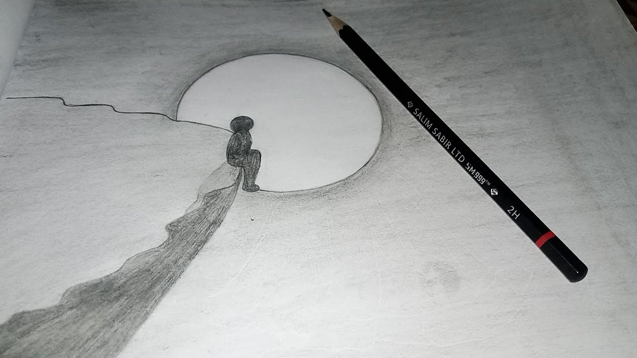 Sad boy alone moonlight drawing || alone heartbroken sad person sketch ...