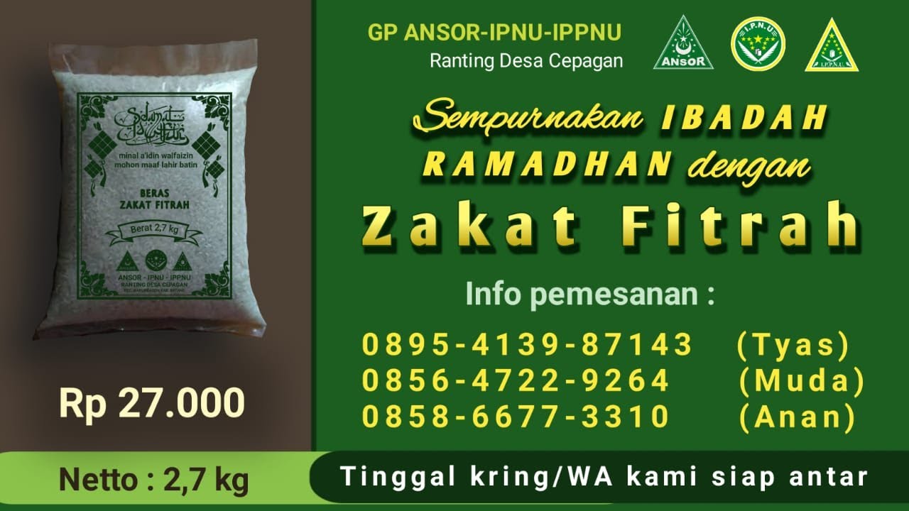 Open Order Beras Zakat Fitrah Siap Antar Sampai Tujuan | GP Ansor IPNU ...