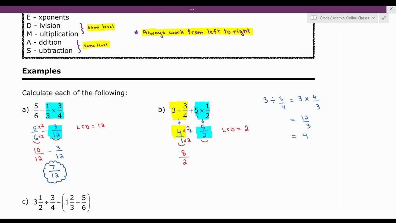 Grade 8 Review - Order of Operations - YouTube