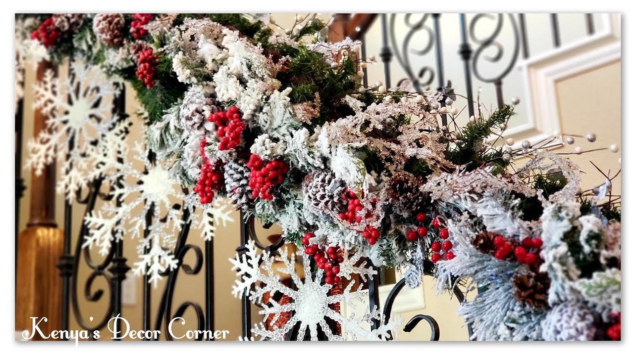 How To Decorate Christmas Staircase | Garland Swag Decorate with Me ...