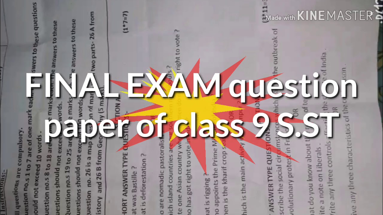 Class 9th final exam question paper of S.ST 2018-19 - YouTube