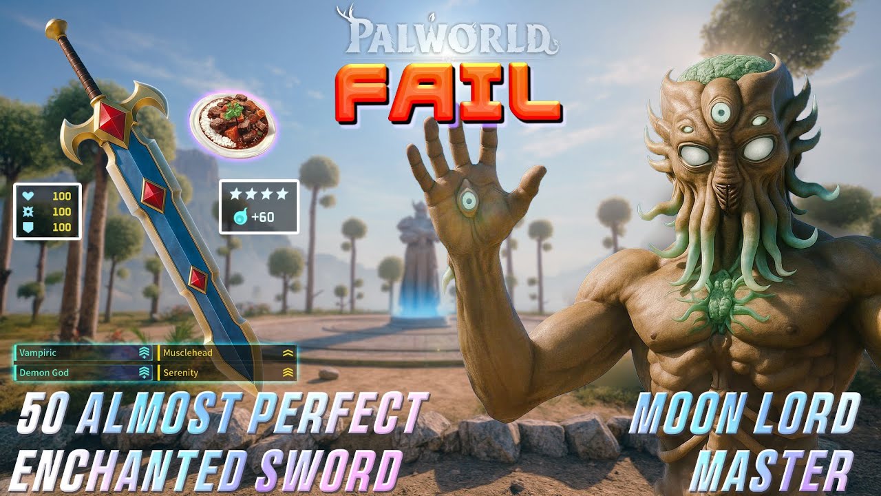 Palworld: 50 Almost Perfect Enchanted Sword vs Moon Lord Master failed ...