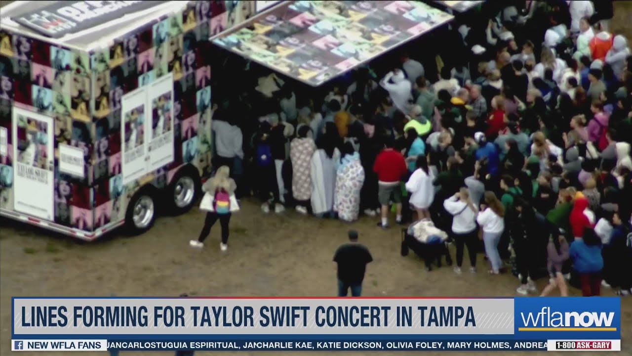 Aerials: Hundreds of Taylor Swift fans line up for merch at Raymond ...