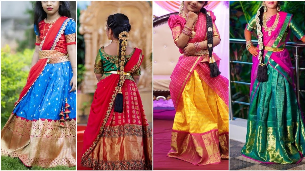 Langa Voni Designs for Girls | Pattu half saree designs for girls 🌼 ...