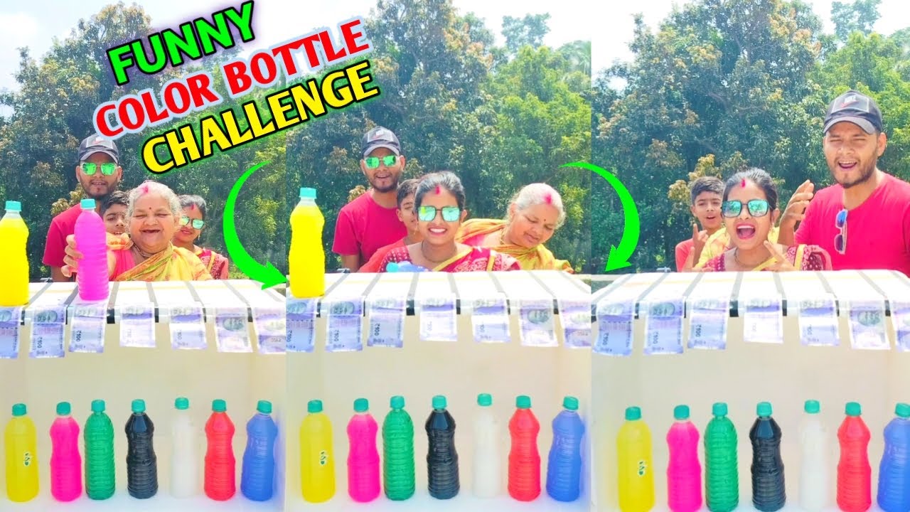 Colour Bottle Matching win Money Funny Challenge Video With Family ...