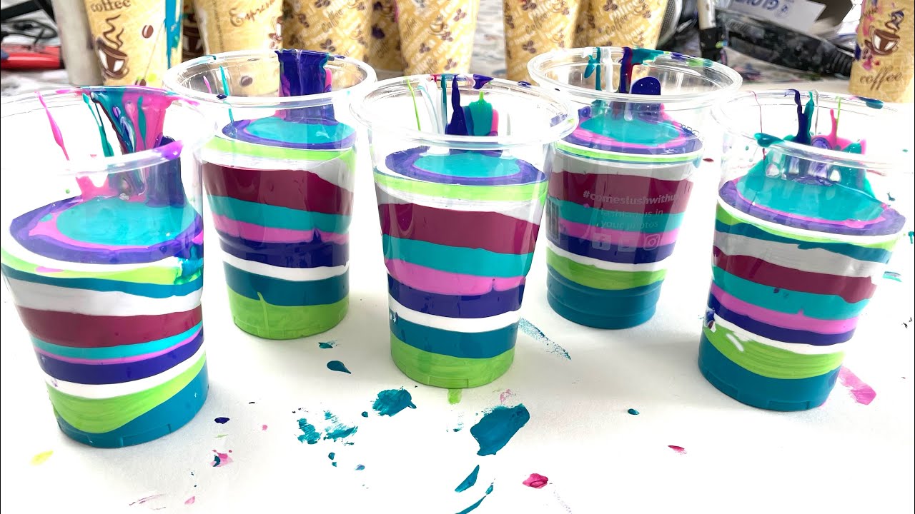 5 Identical Layered Cups, 5 Fluid Art Techniques 🎨 straight pour, ring ...