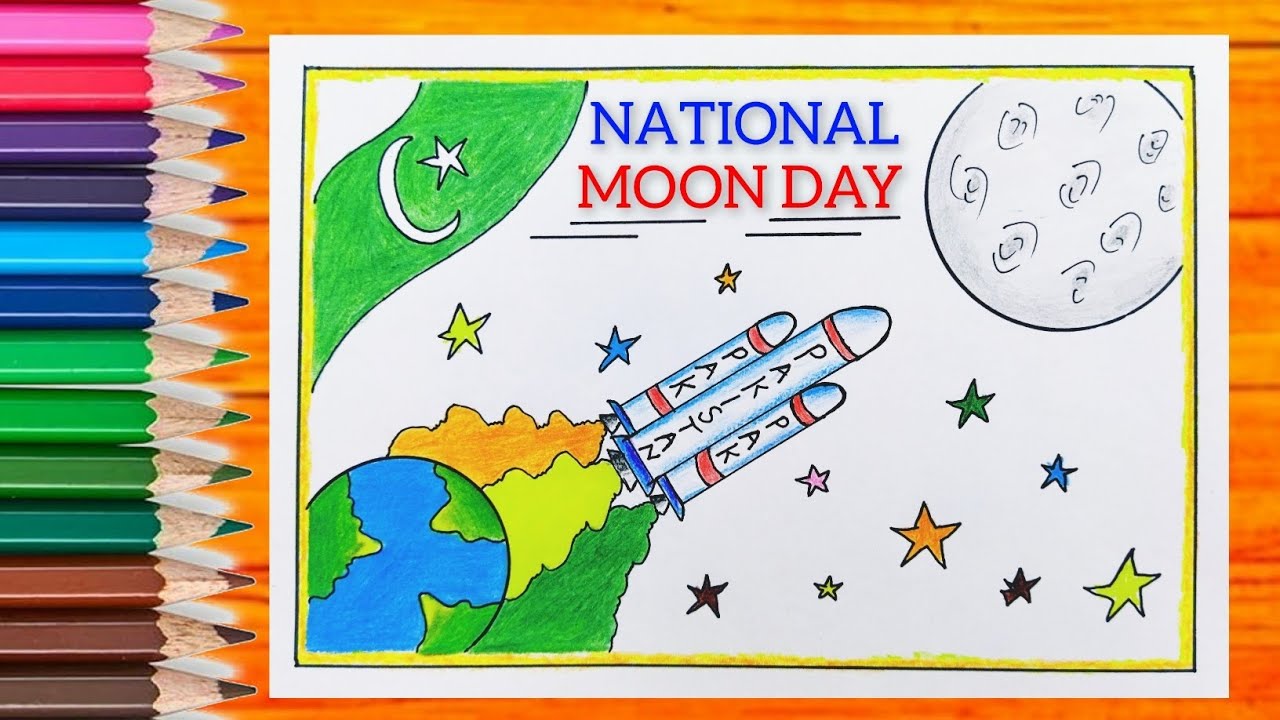 National Moon Day poster drawing easy Chandra Dinam drawing ...