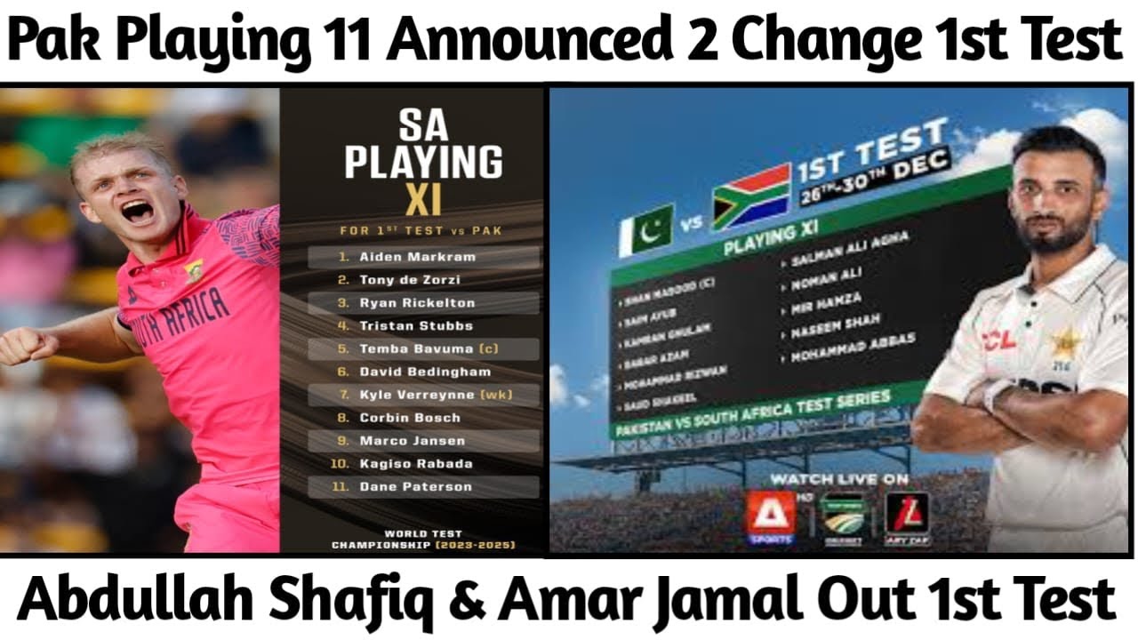 Pak playing 11 Announced | 3 Big Changing in 1st Test | Abdullah Out ...