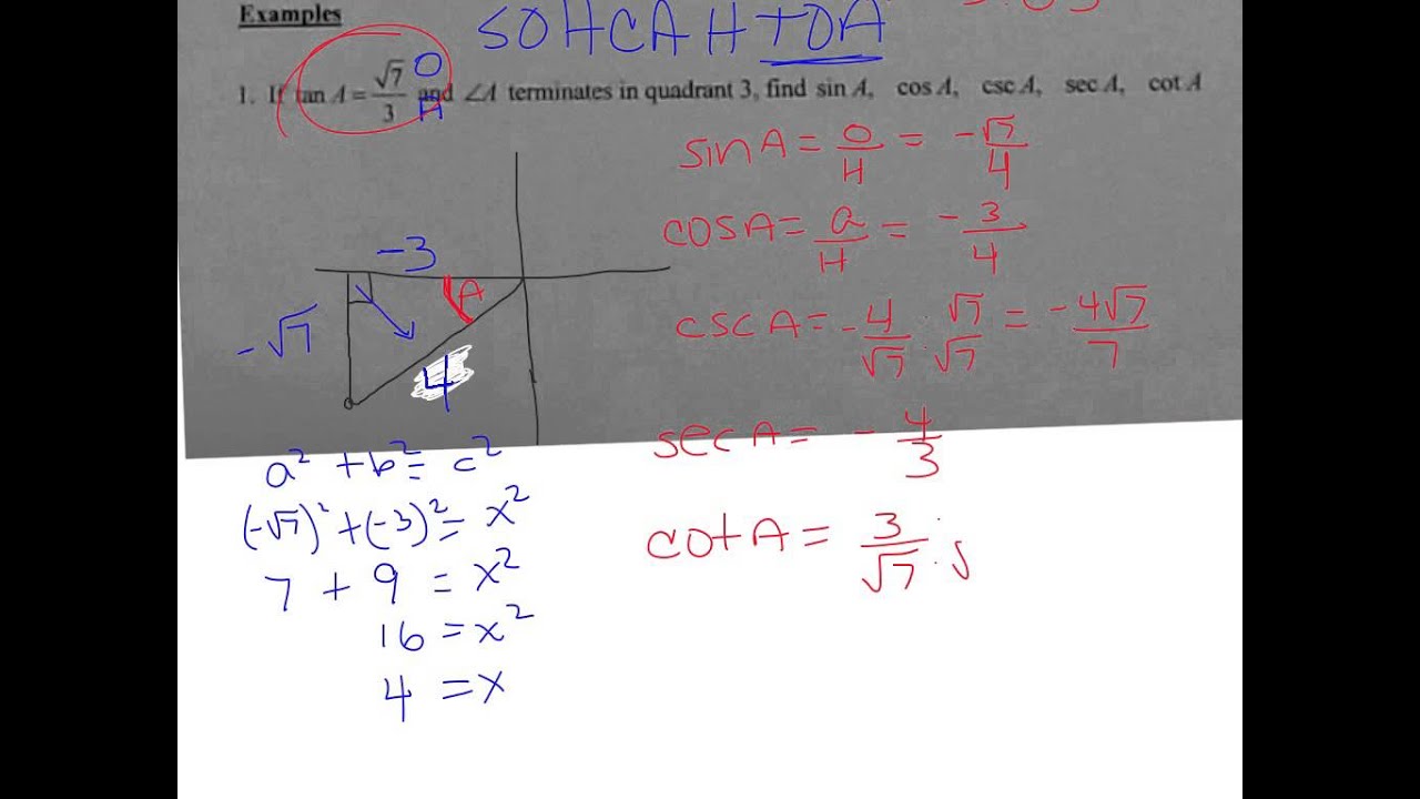 Finding Remaining Trig Functions Knowing One Youtube