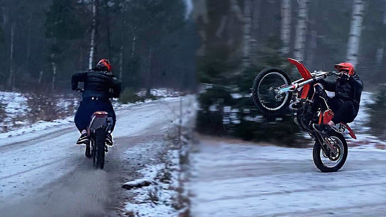 KTM SX 125 First Snow & Wheelie Practice #2 - YouTube