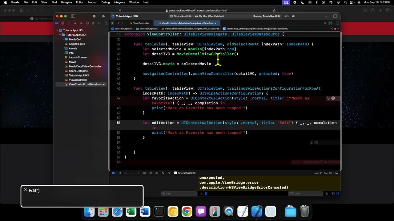 iOS Development with UIKit - 47 - Swipe Actions on UITableViewCells - YouTube