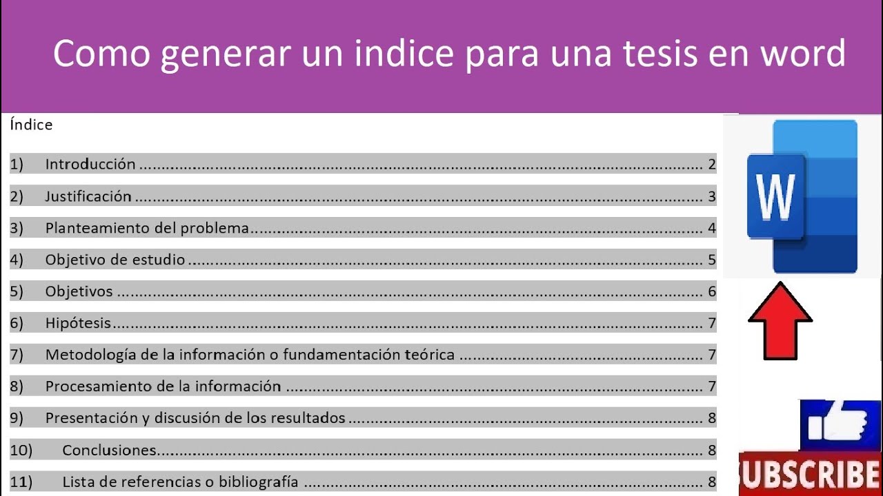 Como crear o generar un indice para una tesis o un trabajo final - YouTube