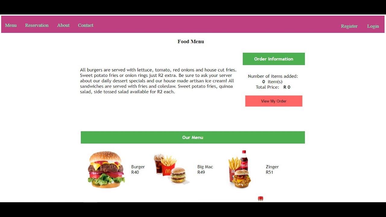 Restaurant - Menu Page (part 1) SQL ASP.NET c# - YouTube
