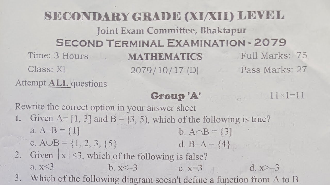 Math Question for Class 11 from 2nd Term Exam 2079,JEC,Bhaktapur - YouTube