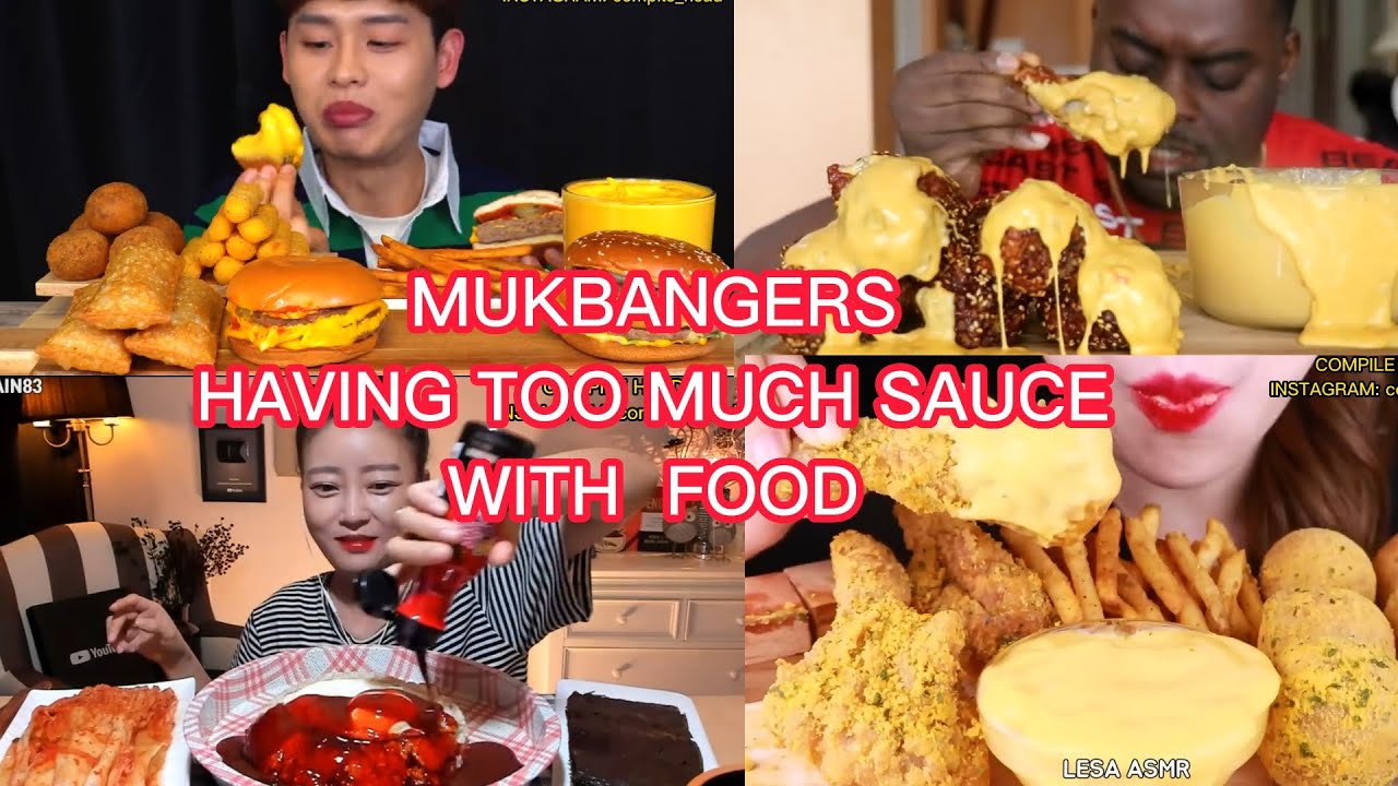 MUKBANGER HAVING TOO MUCH SAUCE WITH FOOD *COMPILATIONS* - YouTube