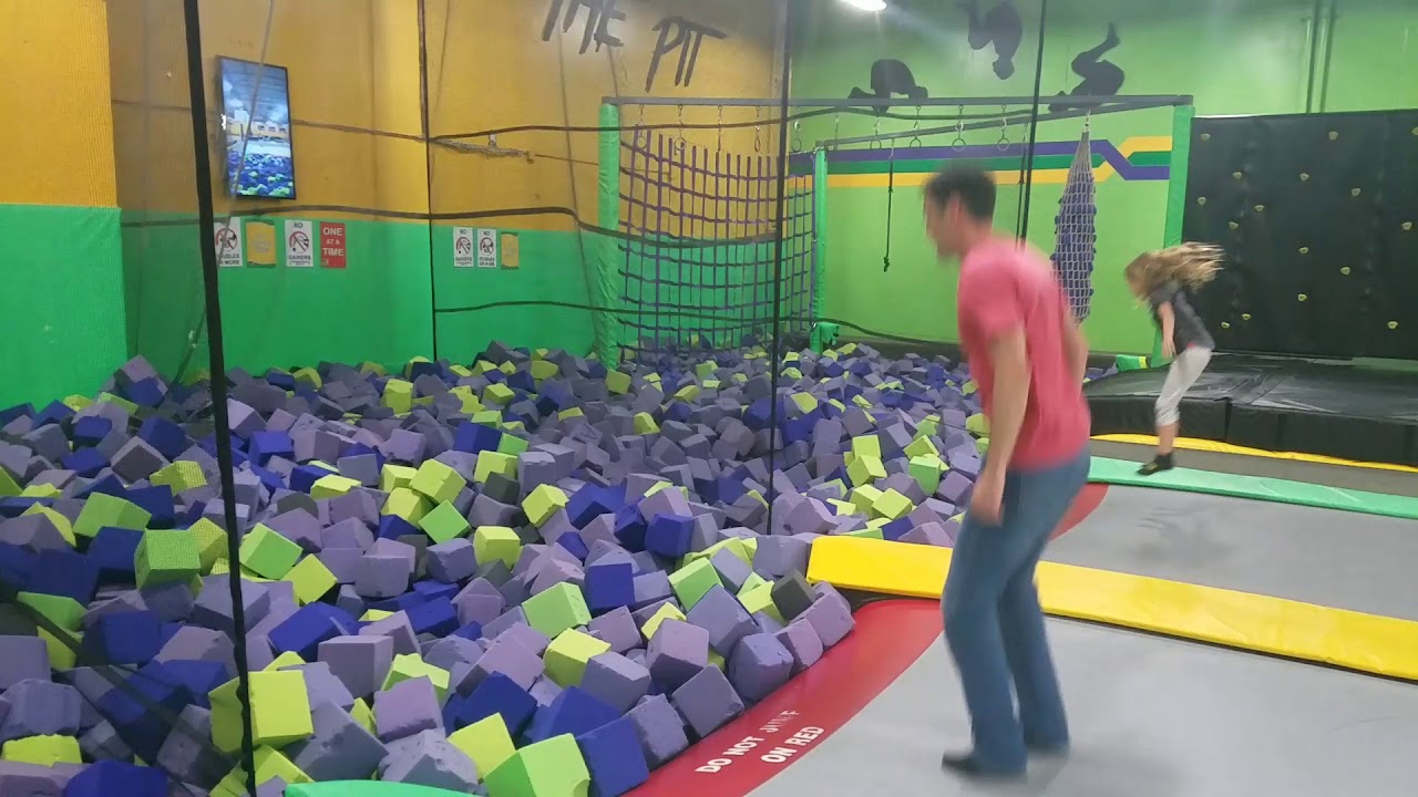Learning cork flip at trampoline park - YouTube