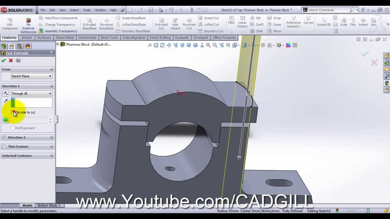 Plummer Block Video Tutorial SolidWorks Part 02 - Cap - YouTube
