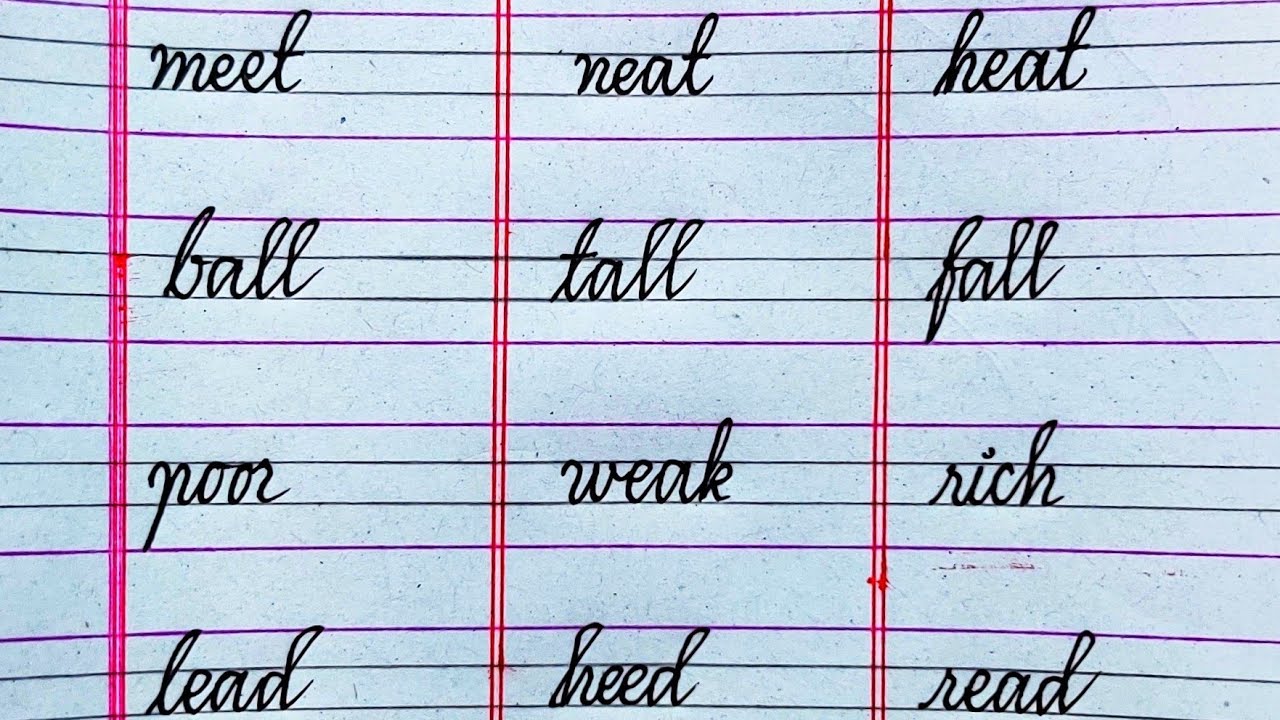 four words practice in cursive writing /cursive writing practice in ...