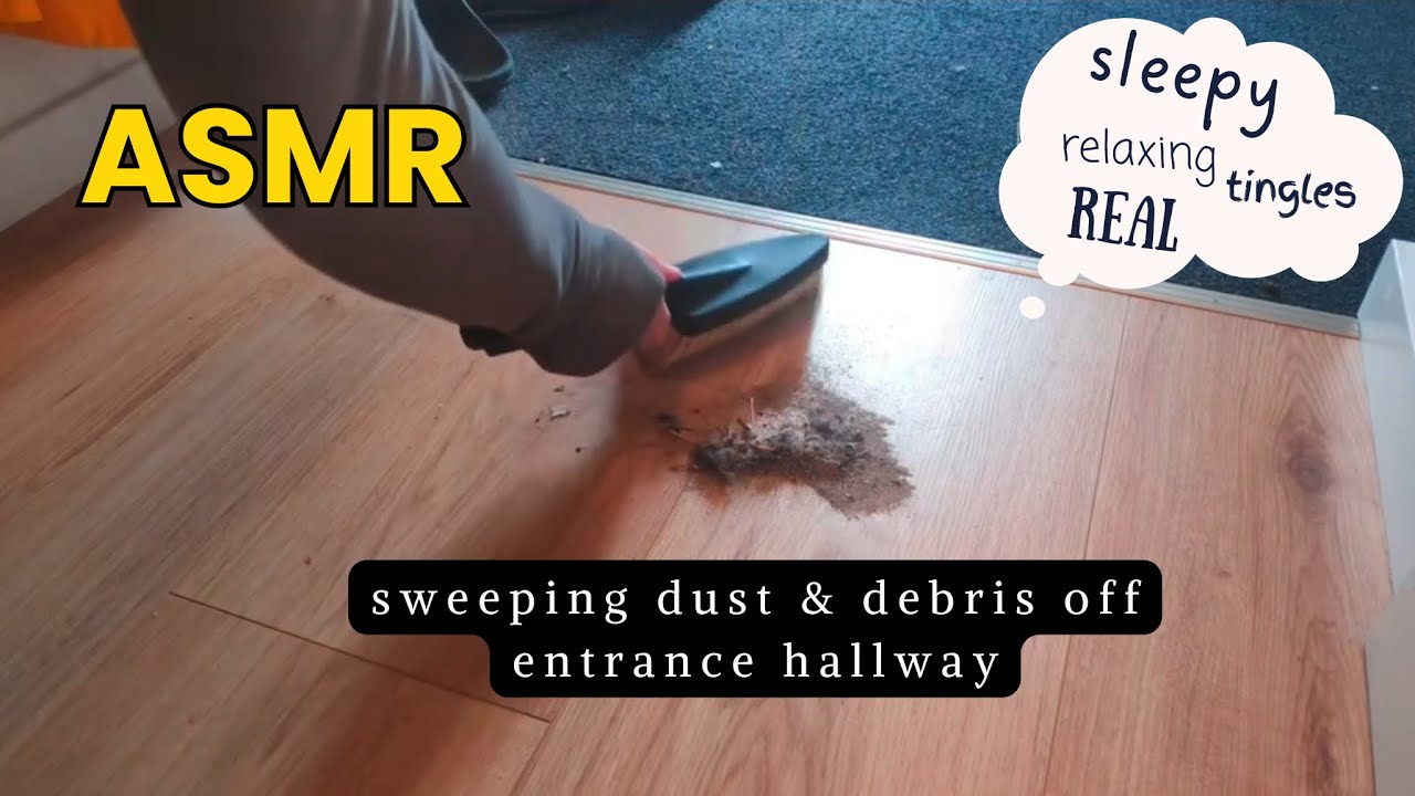 Relaxing real sweeping dust & debris off entrance hallway ASMR # ...