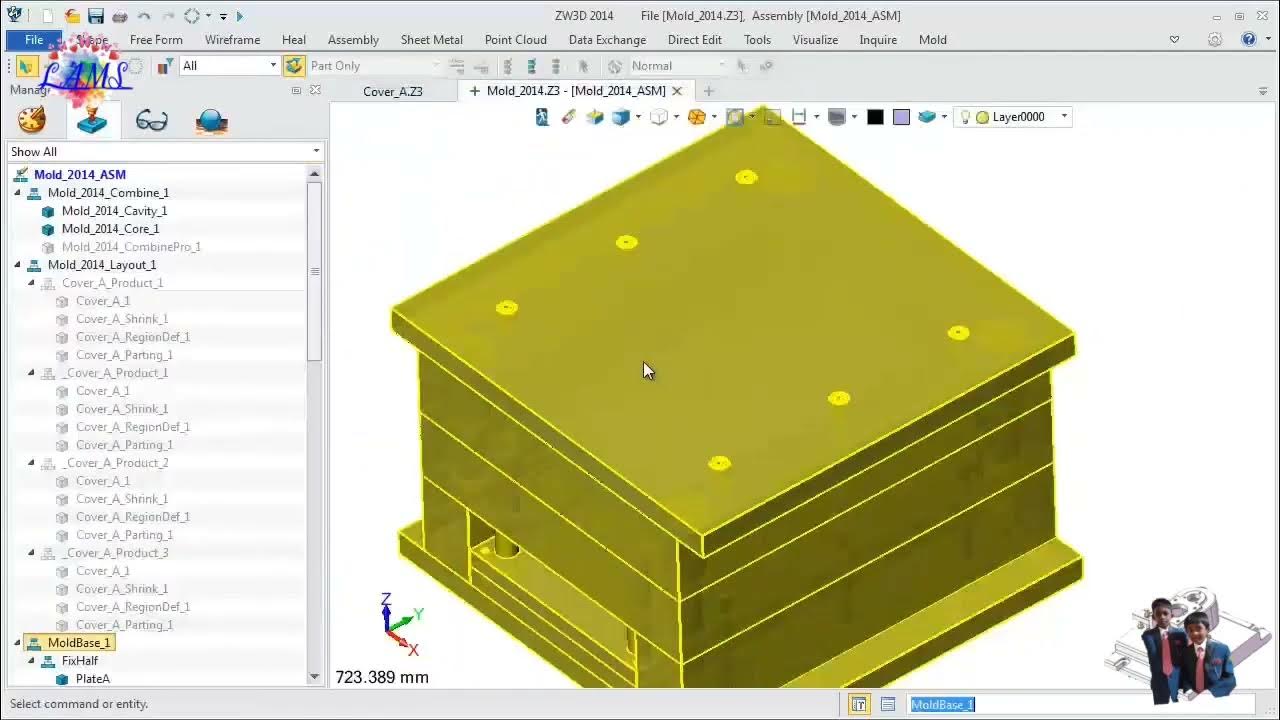four cavity mold design in zw3d cad cam 2024 tamil - YouTube