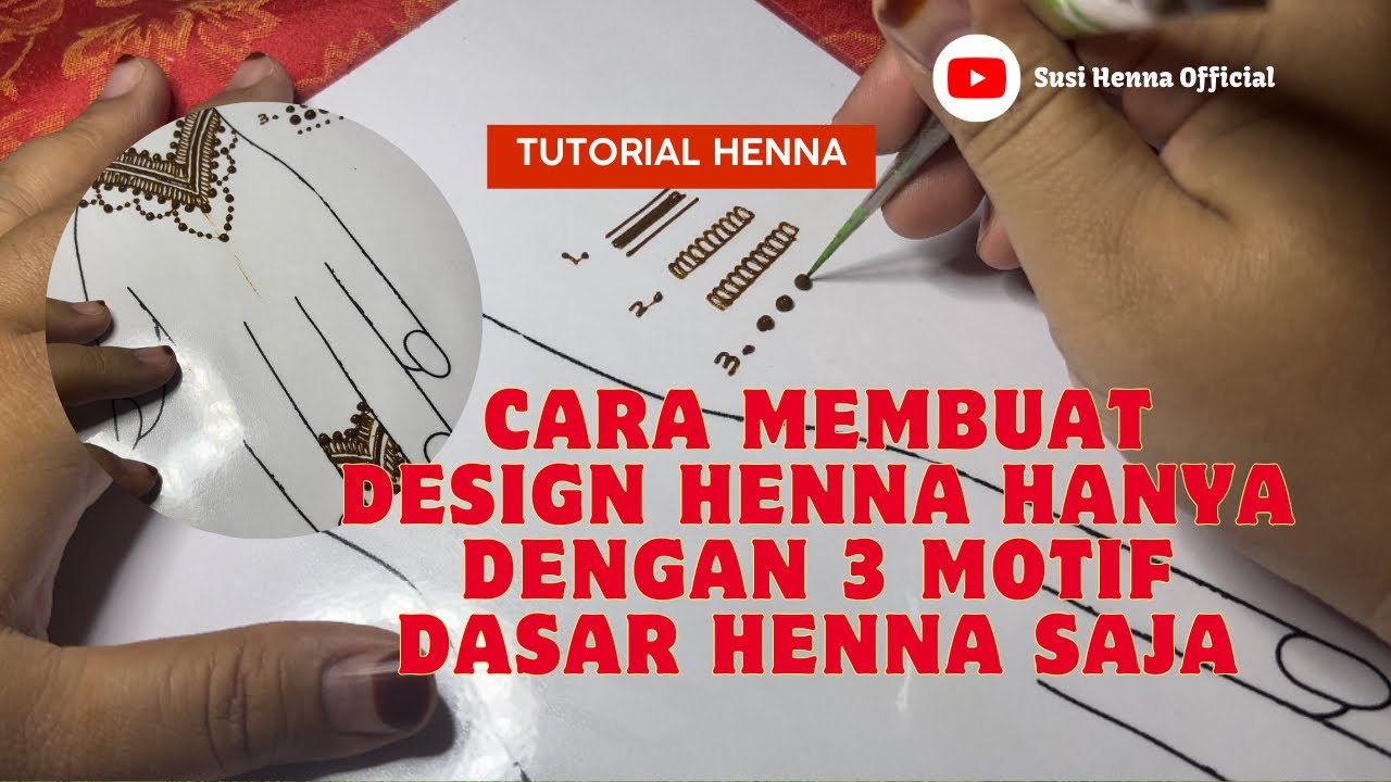 Tutorial henna pemula membuat design henna hanya dengan tiga motif dasar henna saja - YouTube