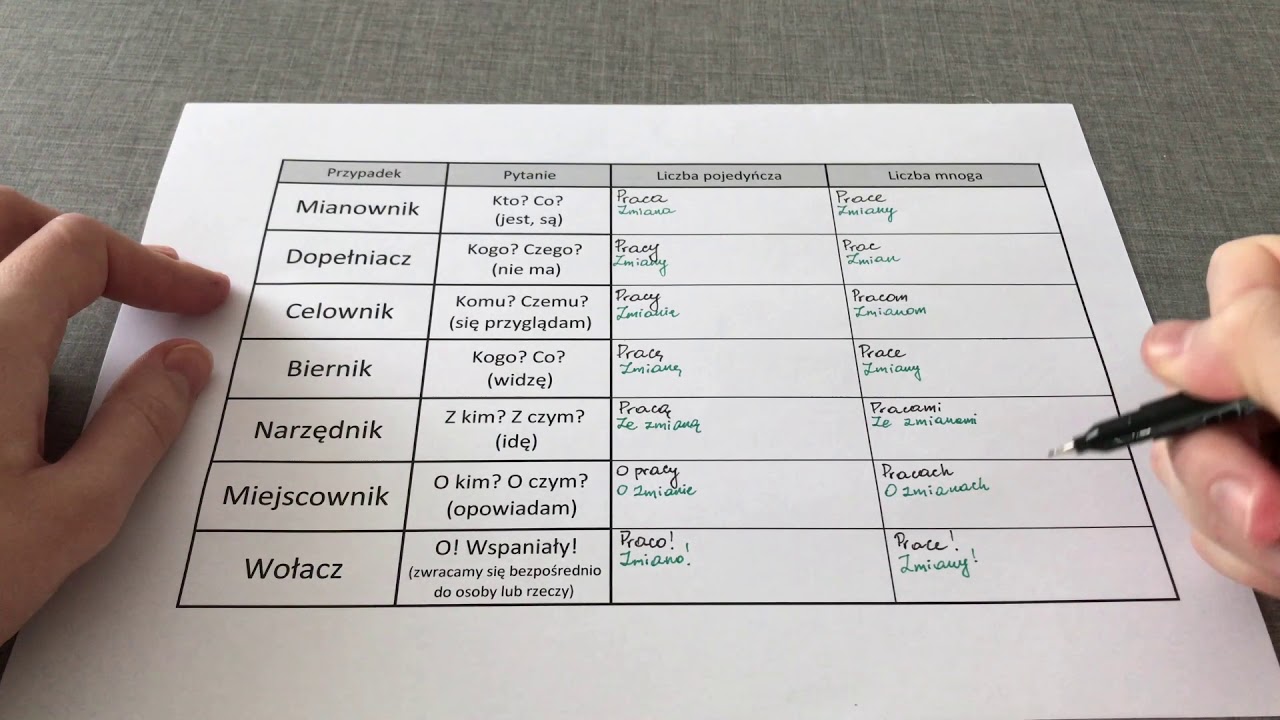 Odmieńmy to #2 Odmiana przez przypadki: Praca, Zmiana, Wypłata - YouTube
