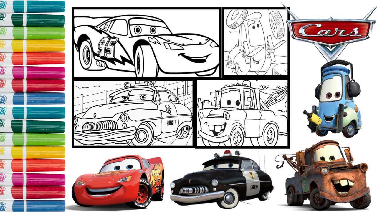 Coloring Disney Pixar Cars Compilation! Lightning McQueen, Tow Mater ...