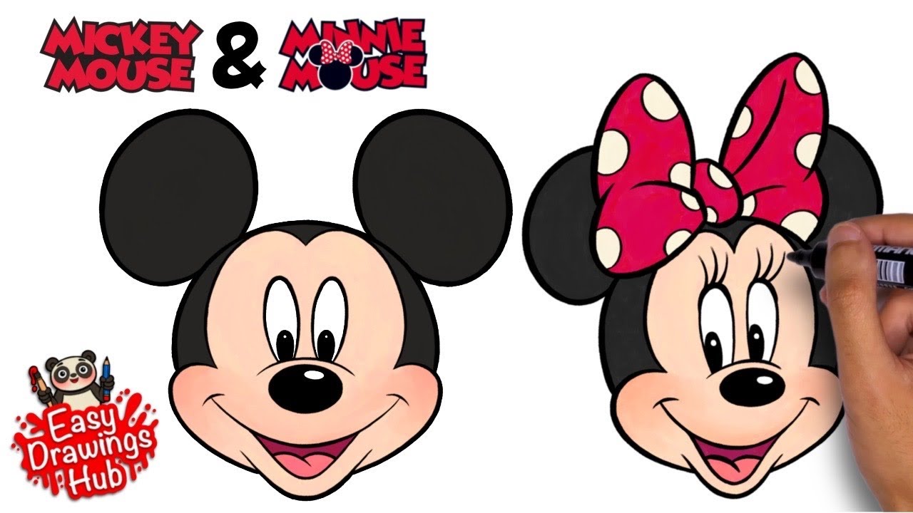 How to draw Mickey Mouse and Minnie Mouse - Easy Drawing - YouTube