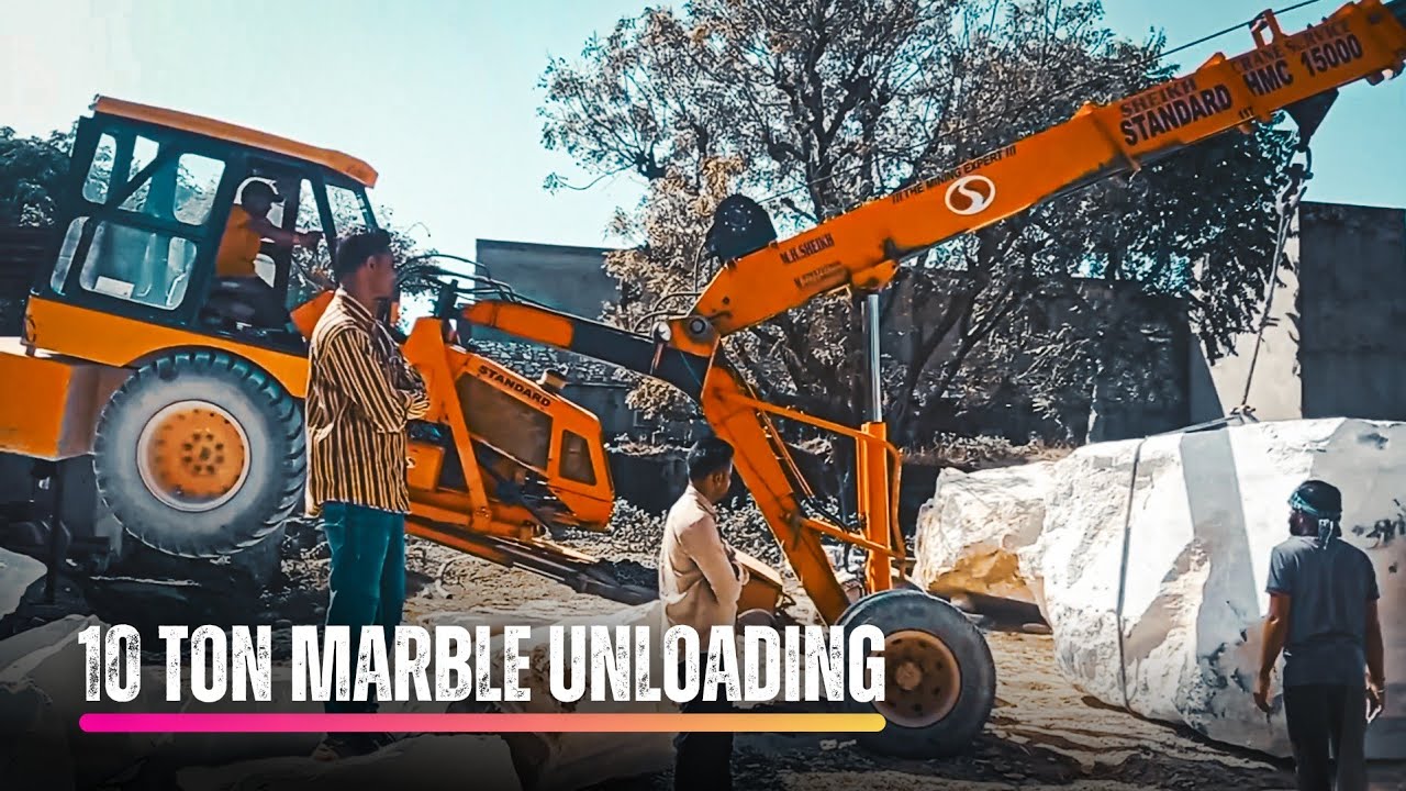 Marble Quarry Block Unloading JCB Crane Liftall - YouTube
