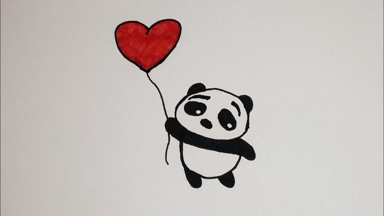 How to Draw a Cute Panda Holding a Balloon, Easy Drawings - YouTube