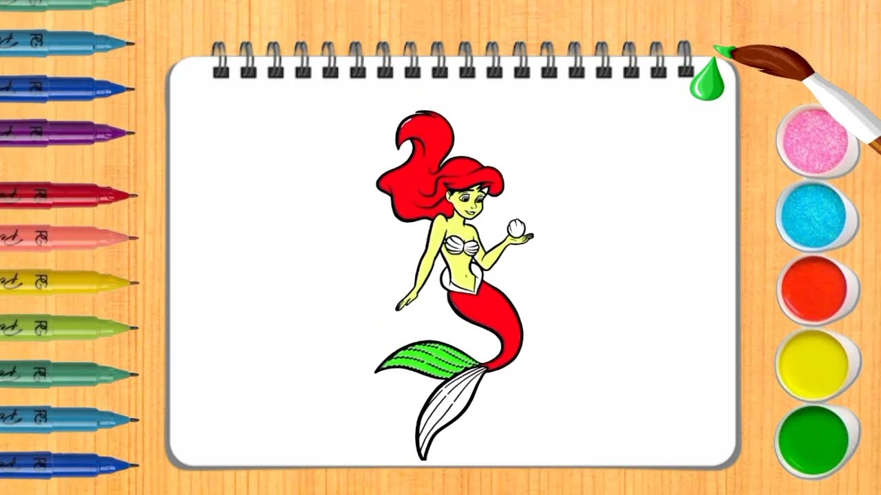 How to Mermaid draw and Colouring for kids and toddlers || ABCD rhymes ...