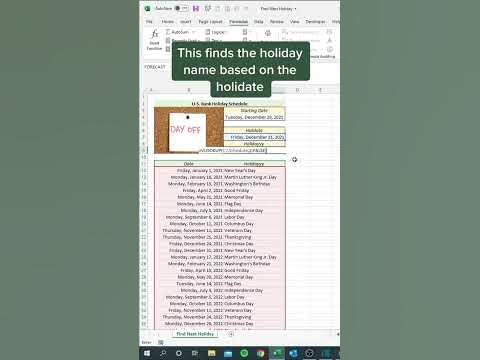 Holiday Calendar in Excel - YouTube