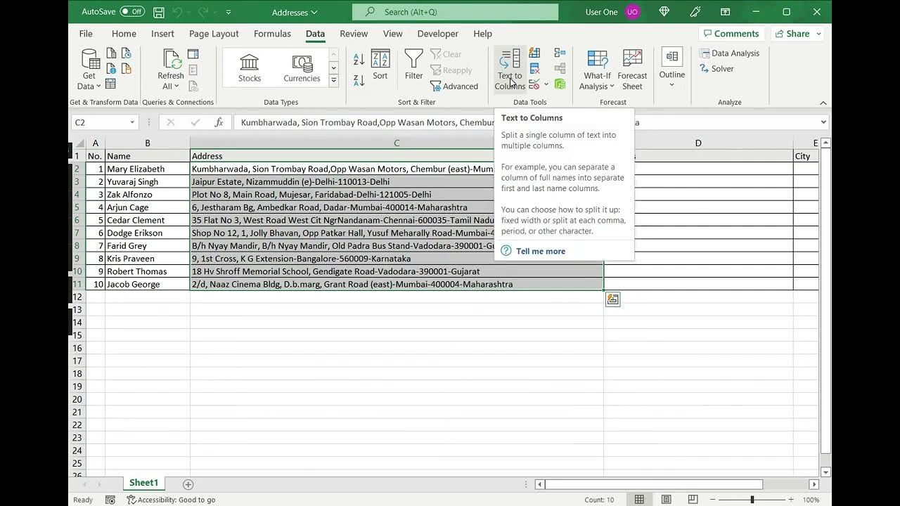 How to separate address in Excel - YouTube