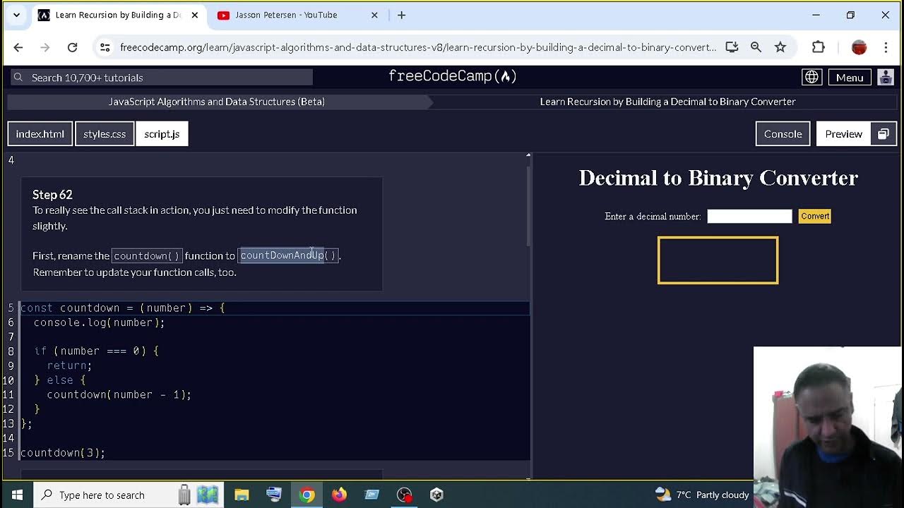 Learn Recursion by Building a Decimal to Binary Converter step 62 - YouTube