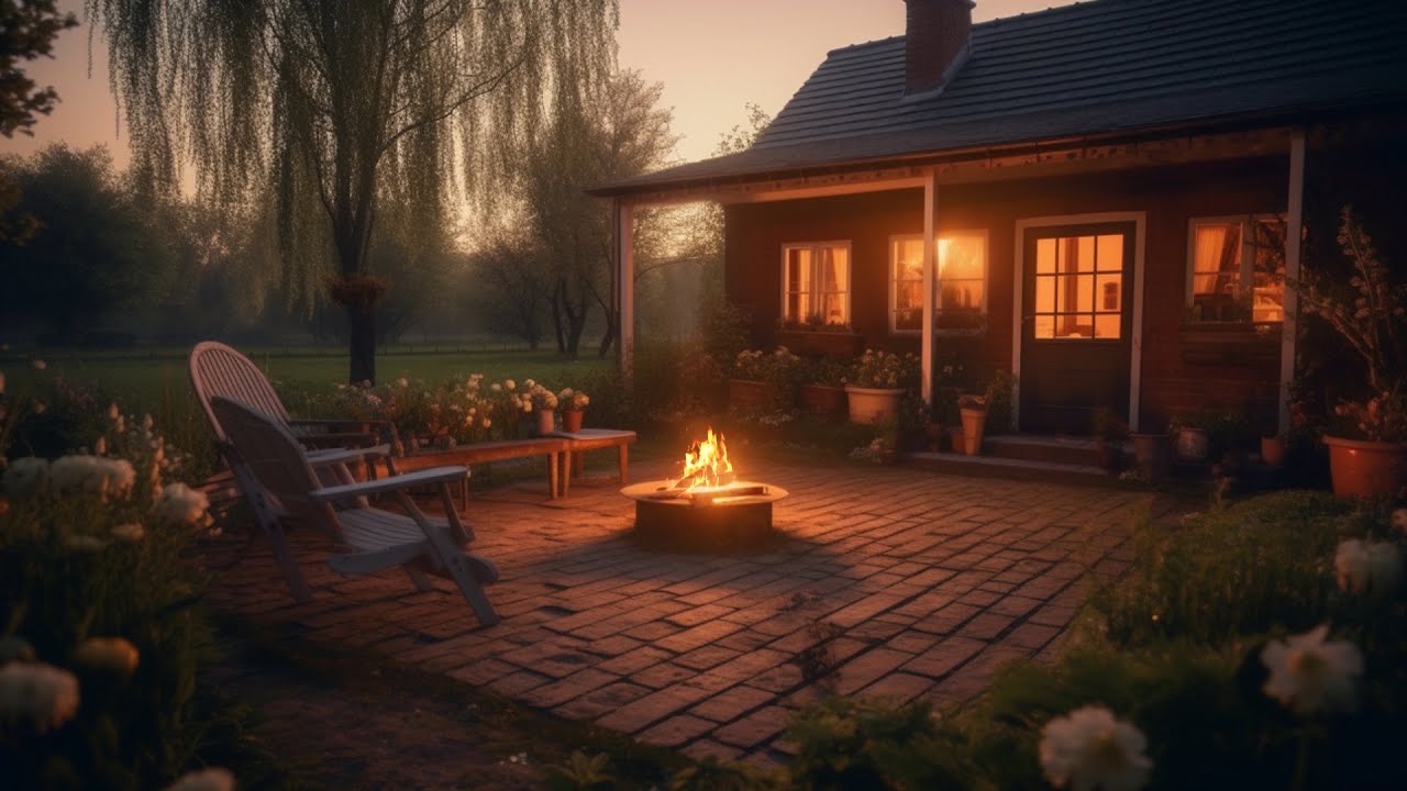 Cozy Lake House Porch at Sunset Ambience with Crickets, Campfire and ...