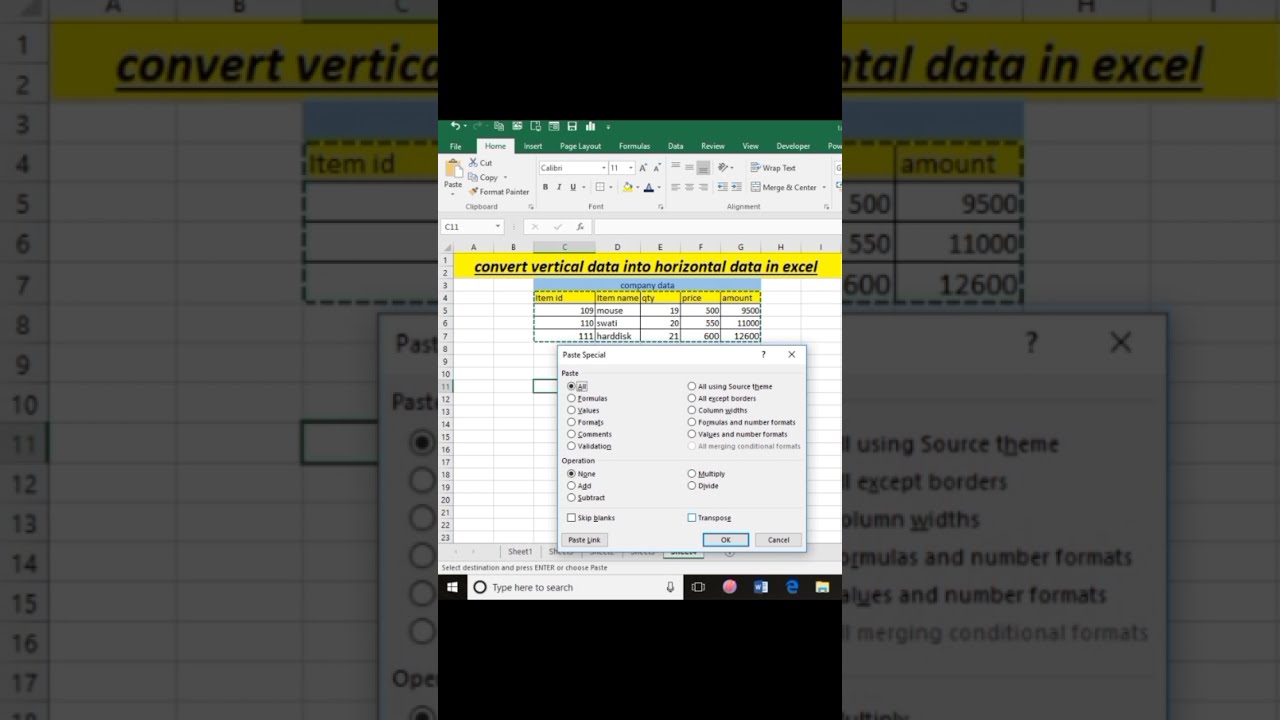 How To Convert Vertical Data Into Horizontal Data In Excel shorts How To Convert Vertical Data Into Horizontal Data In Excel shorts