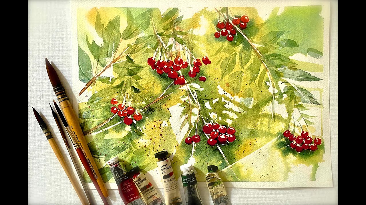 Paint A Simple AUTUMN HEDGEROW BERRIES Watercolor Landscape Scene ...