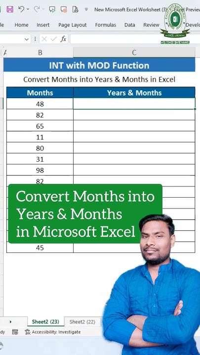 INT with MOD Function | 🤔 How to Convert Months into Years & Months in Microsoft Excel | # ...
