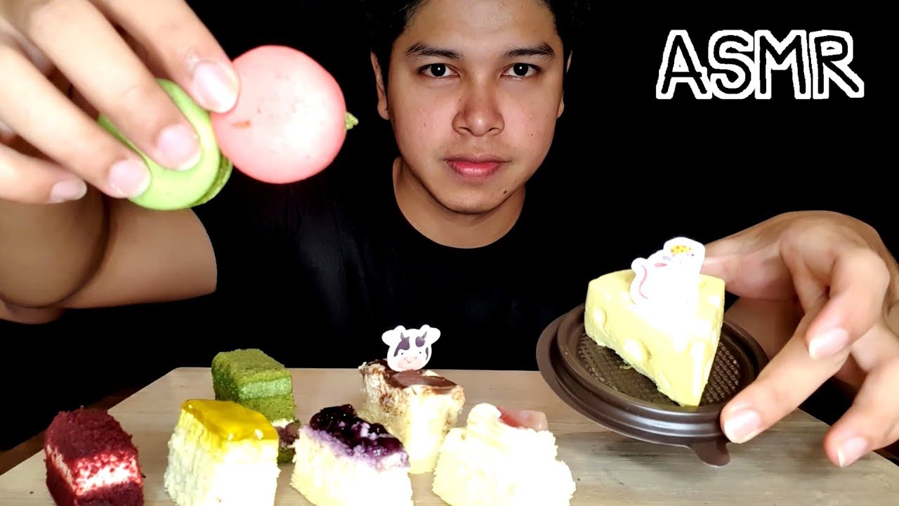 ASMR - CHEESE CAKE + MACARON กินชีสเค้ก + มาการอง ( EATING SOUNDS ...