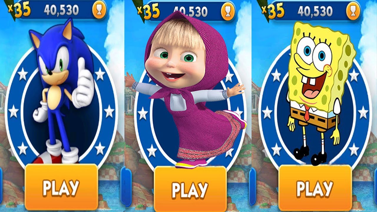 Sonic Dash vs Masha Run (Masha and the Bear) vs SpongeBob Run - All ...